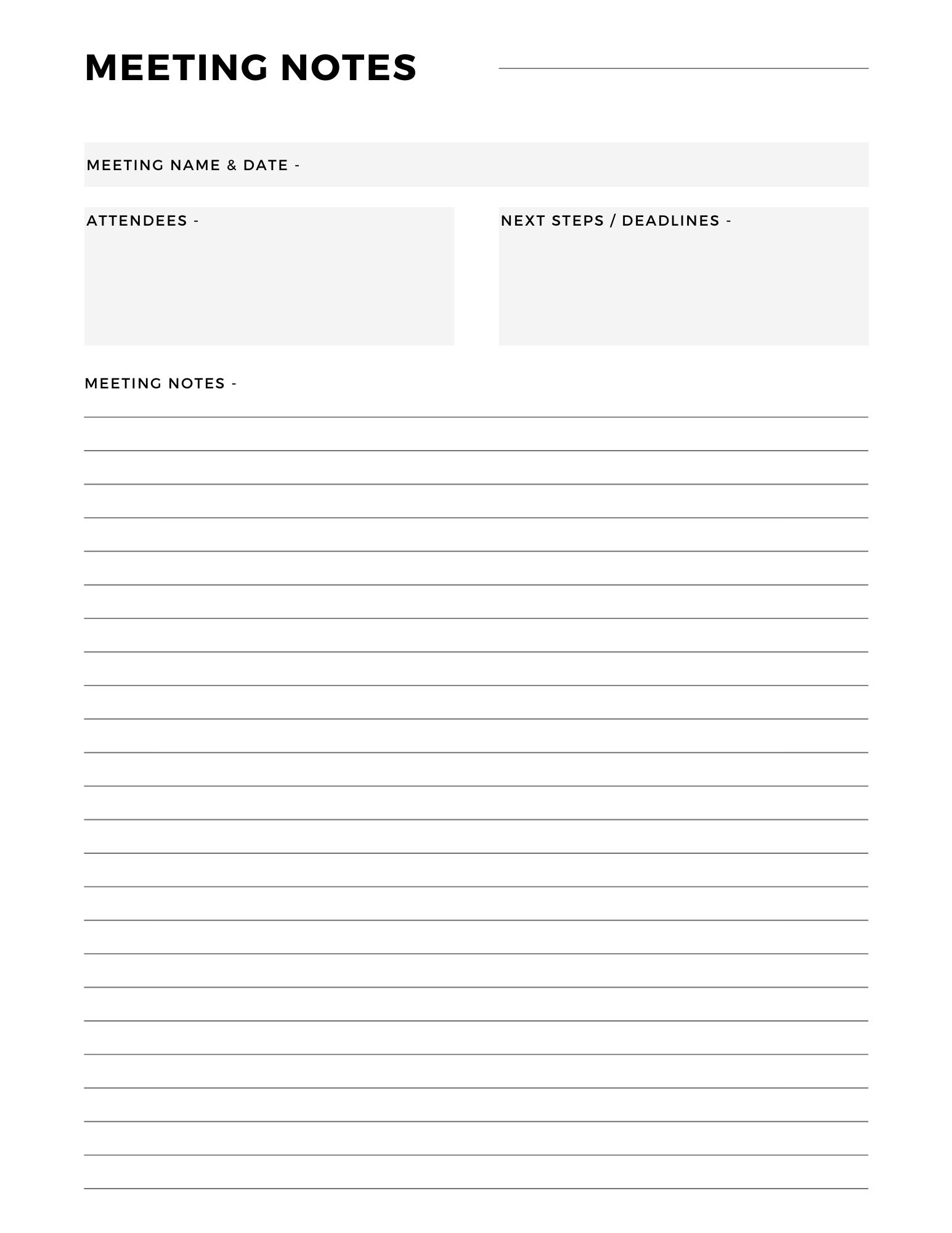Minimalist Meeting Notes Templates, 5 Meeting Templates, Meeting Notes ...