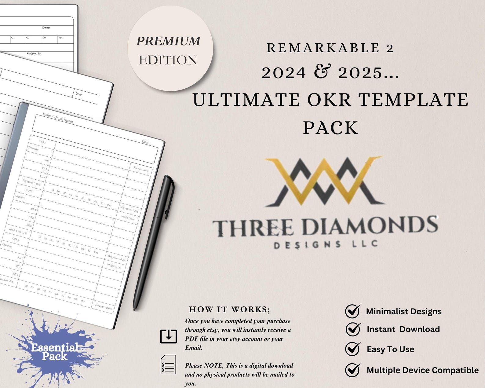 OKR Template Pack, Minimalist OKR Templates for Remarkable 2, , 3 ...