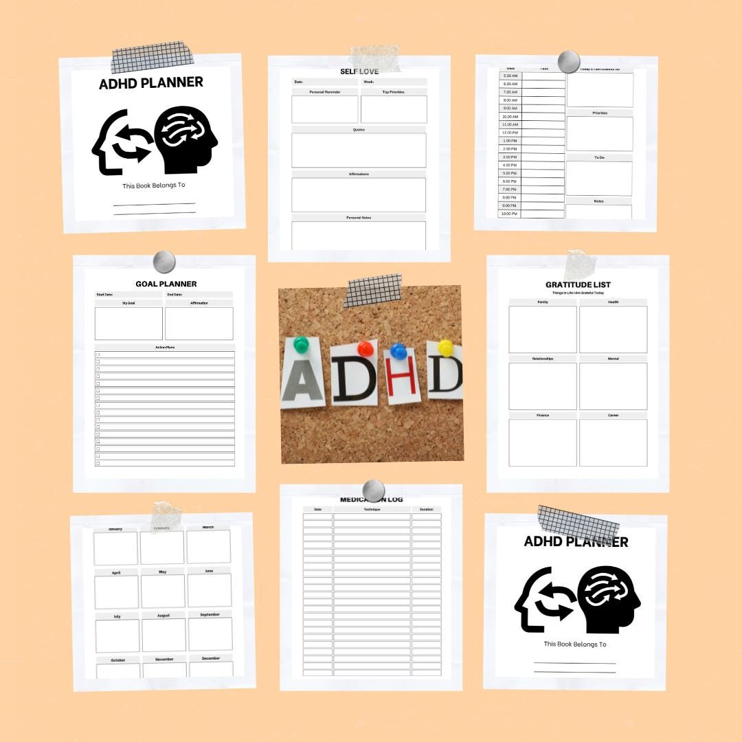 ADHD Planner Adult, Digital Download for Productivity, Daily Life ...