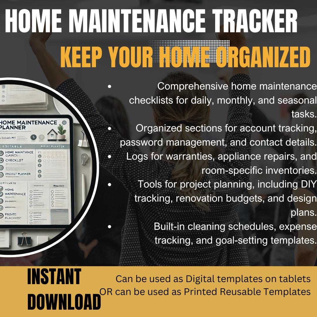Digital Home Management Binder, Comprehensive Editable Printable ...