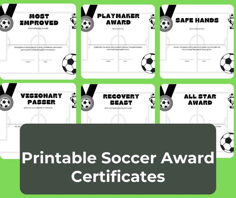 Printable Soccer Award Certificates, End of Season Team Awards, Youth ...