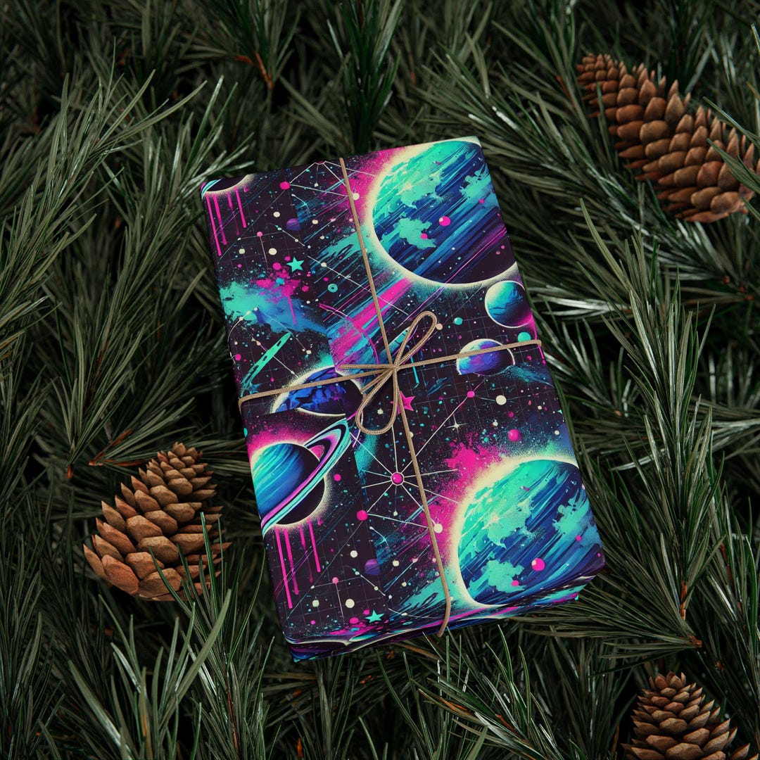 Neon Graffiti Galaxy Wrapping Paper ,vibrant Cosmic Street Art Design ...