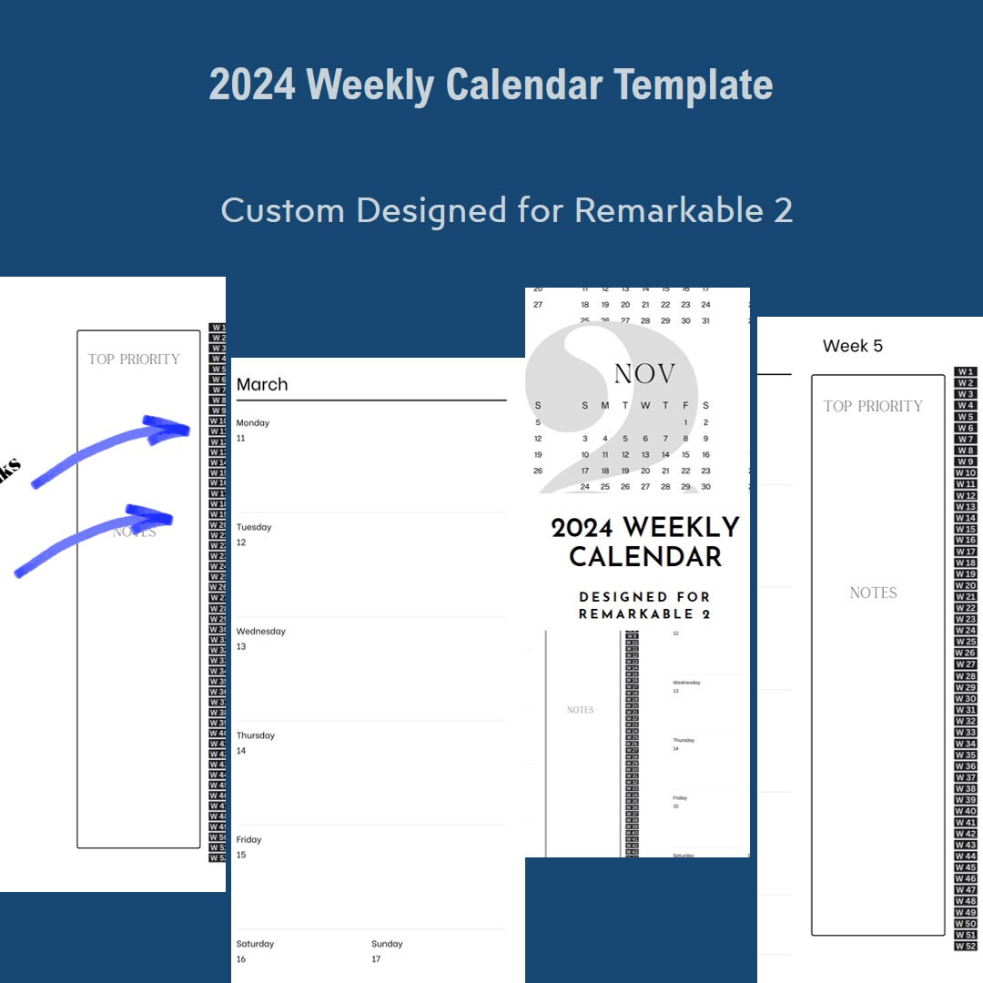 2024 Time Management DIGITAL WEEKLY CALENDAR Remarkable 2 Downloadable ...
