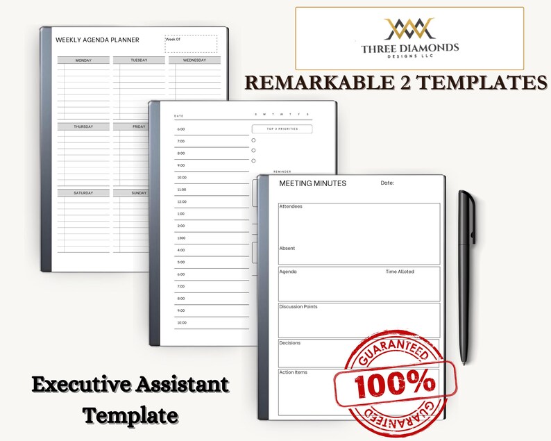 Executive Assistant Remarkable Templates, Goal Planner, Meeting Minutes ...