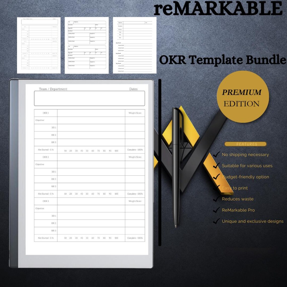 OKR Template Pack, Minimalist OKR Templates for Remarkable 2, , 3 ...
