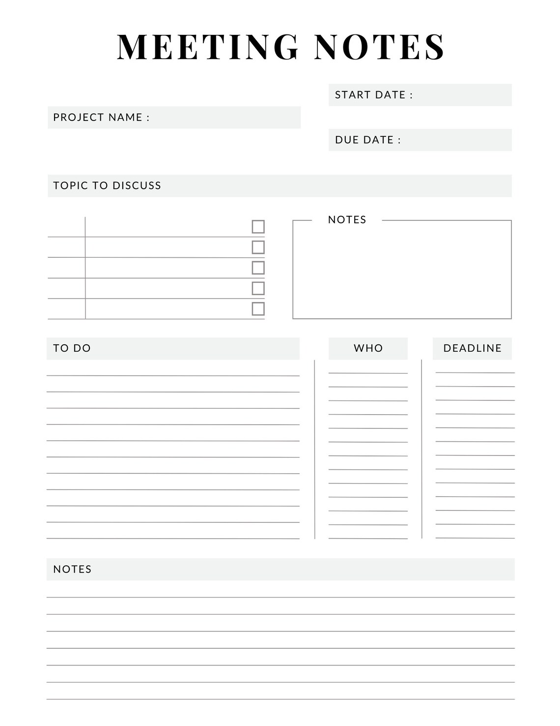 Minimalist Meeting Notes Templates, 5 Meeting Templates, Meeting Notes ...