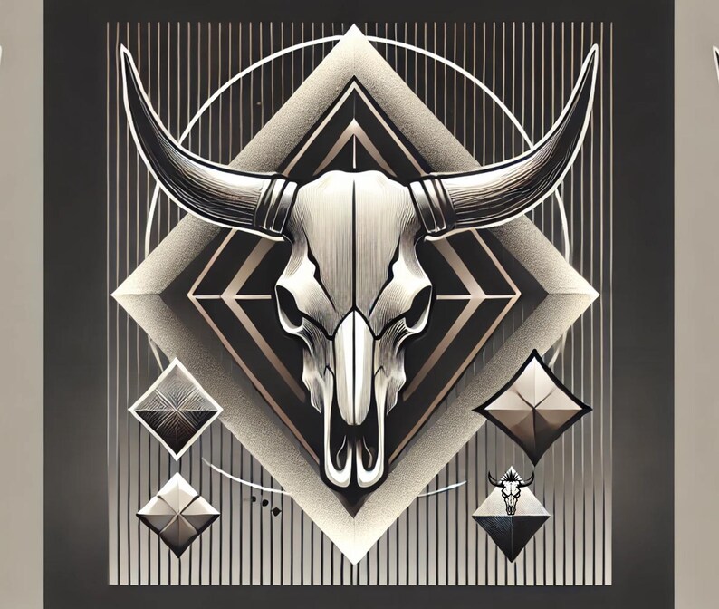 Modern Geometric Bull Skull Wall Art, Monochromatic Southwestern Decor ...