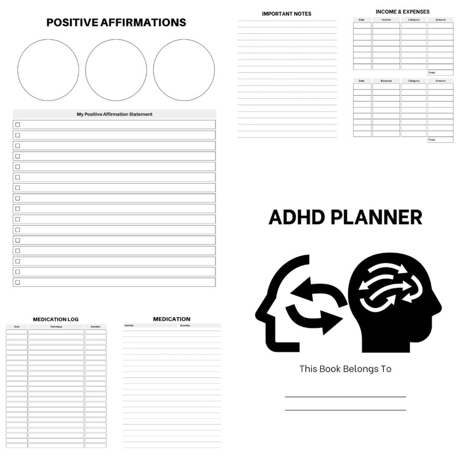 ADHD Planner Adult, Digital Download for Productivity, Daily Life ...
