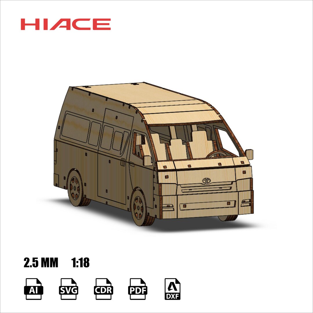 DIY Wooden Car Kit Toyota Hiace 3D Puzzle Moving Wheels 2.5 MM Scale 1: ...