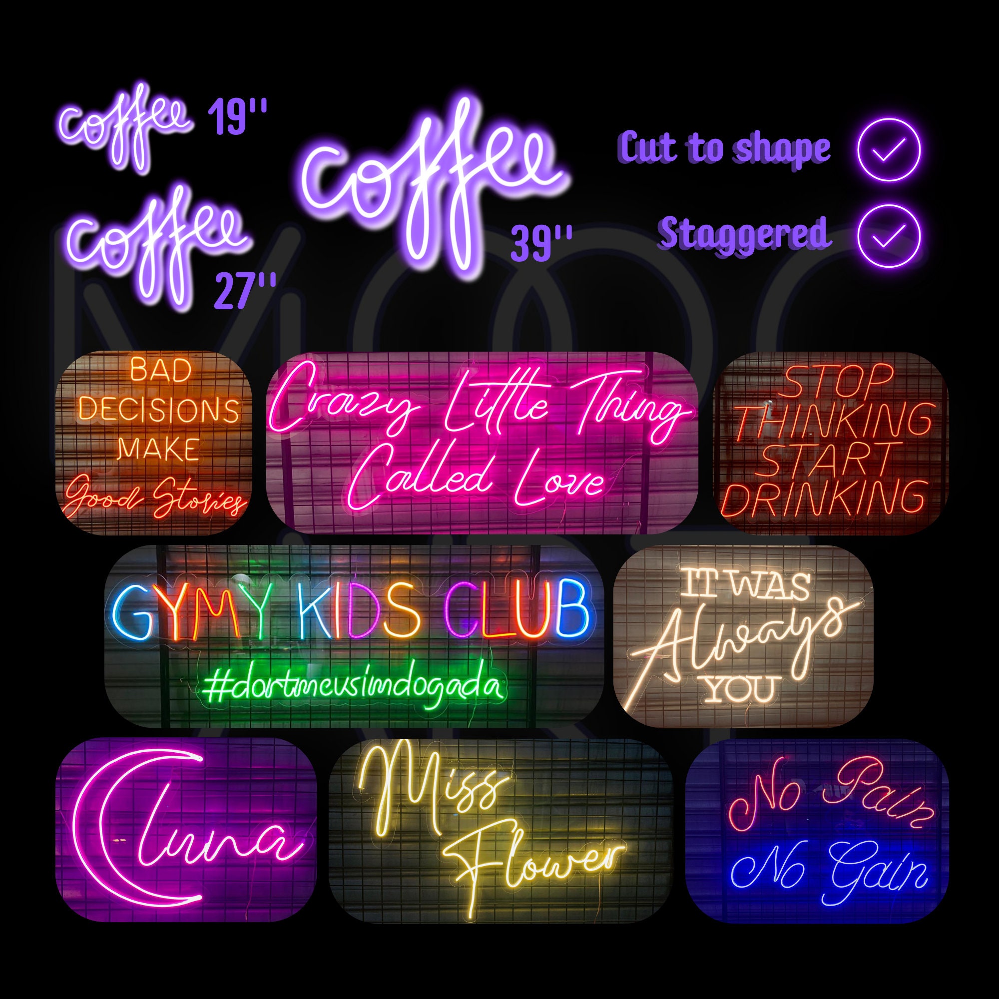 Stop Thinking Start Drinking Neon Wall Sign, Colorful Neon Sign, Unique ...