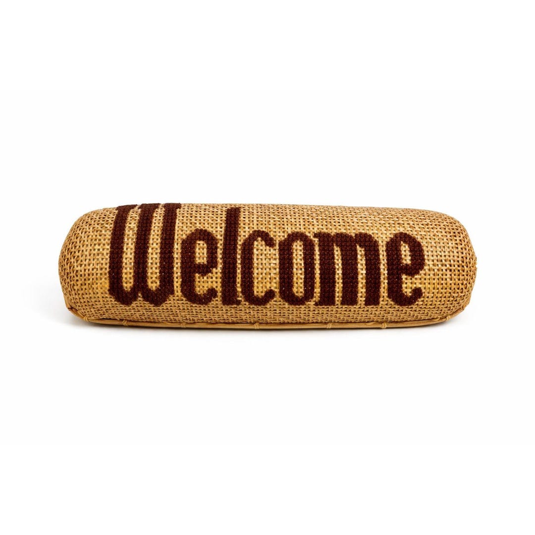 Rattan Wall Sign Basket Welcome Vintage Handmade Cross Stitch Unique ...