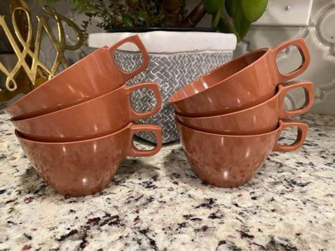Melamine Melmac Coffee Cups ~ Brown ~ Set of (6) Mid Century Mugs With ...