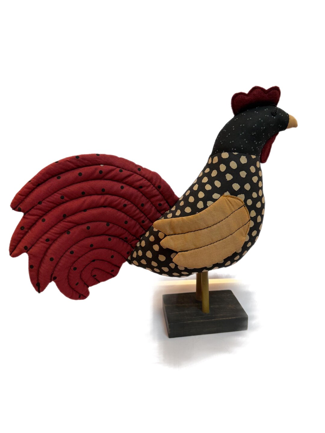 Folk Art Chicken Rooster Stuffed Cloth Figurine | Free-standing Wood ...