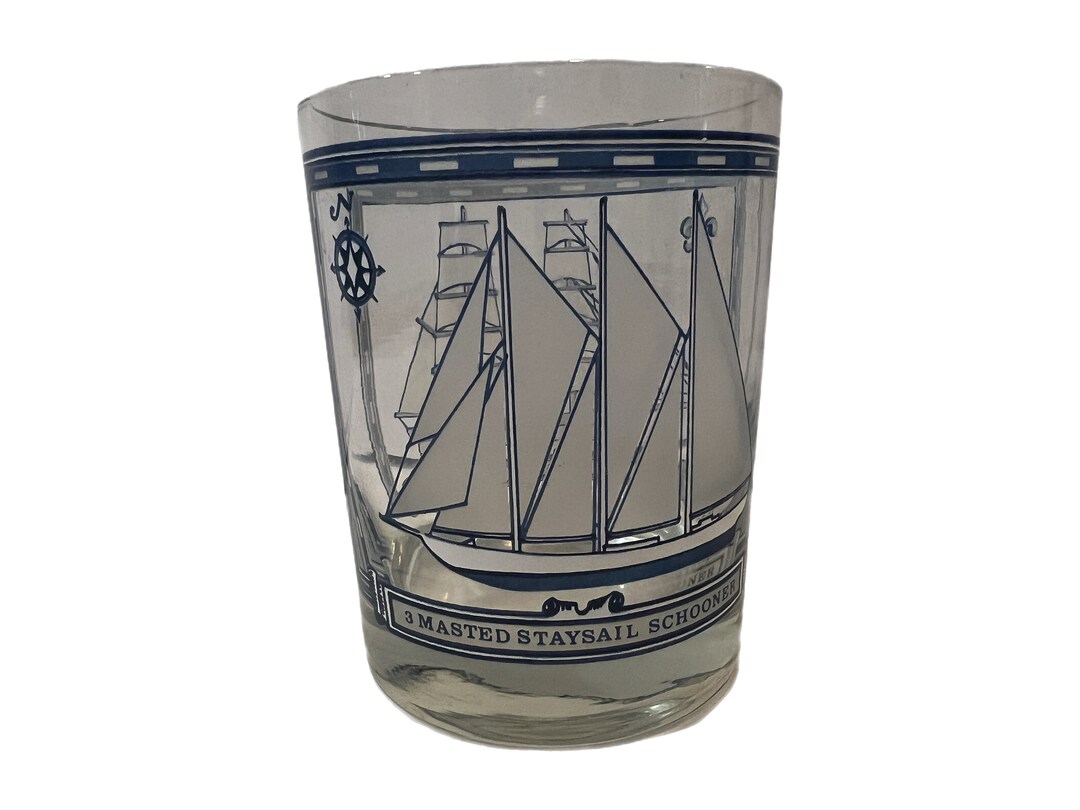 Georges Briard Rock Glass Nautical Themed Sailing Ships Brig Schooner ...