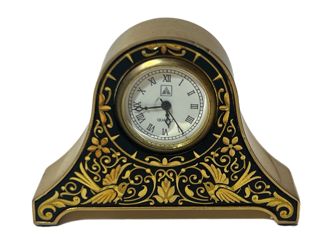 Anframa Damascene Miniature Mini Mantle Clock With 24k Gold Thread ...
