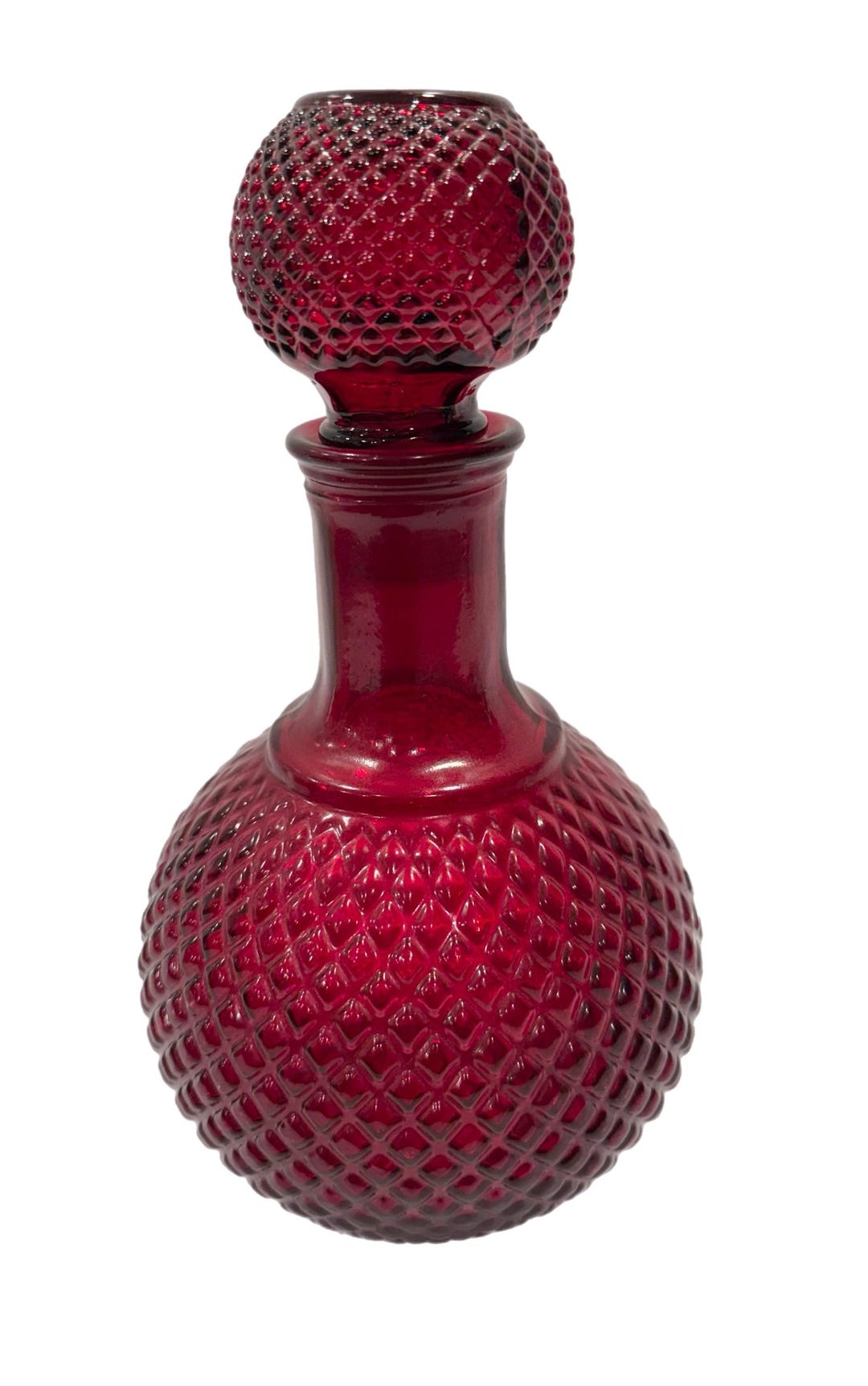 Vintage MCM | Quilted Diamond Point | Ruby Red Glass Squat | Genie ...