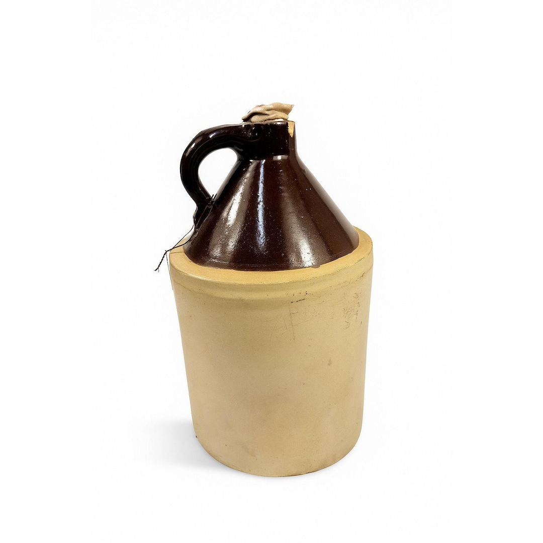 Antique Stoneware Jug • Two-tone Brown & Cream Crock • Rustic Farmhouse ...