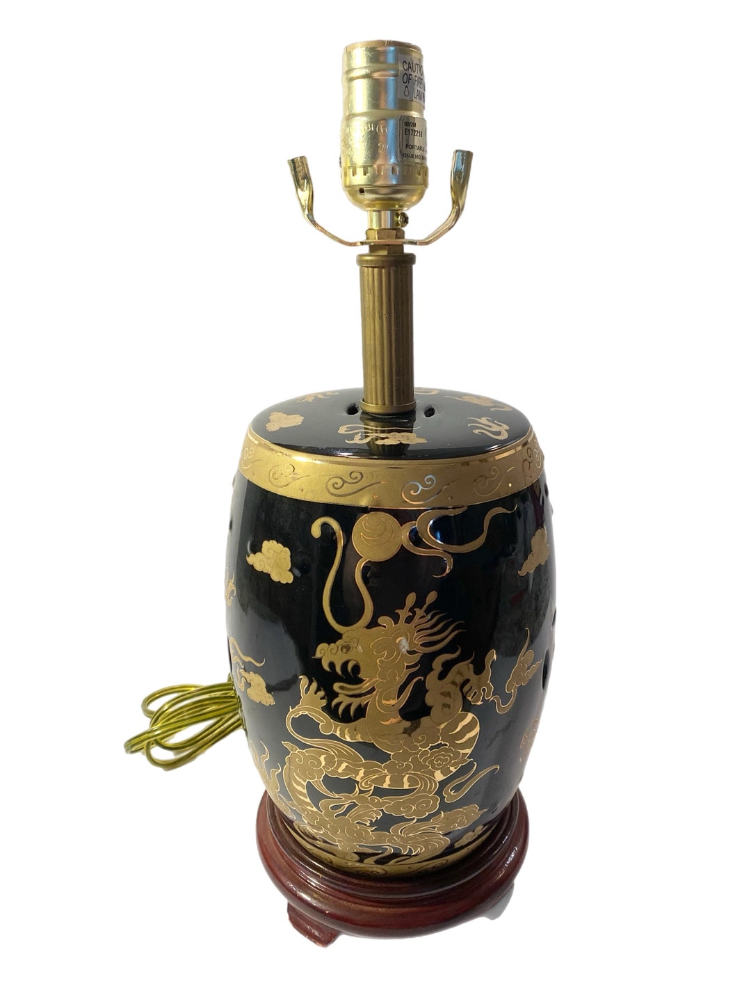 Vintage | Chinoiserie | Garden Stool Lamp | Blank and Gold | Dragons ...