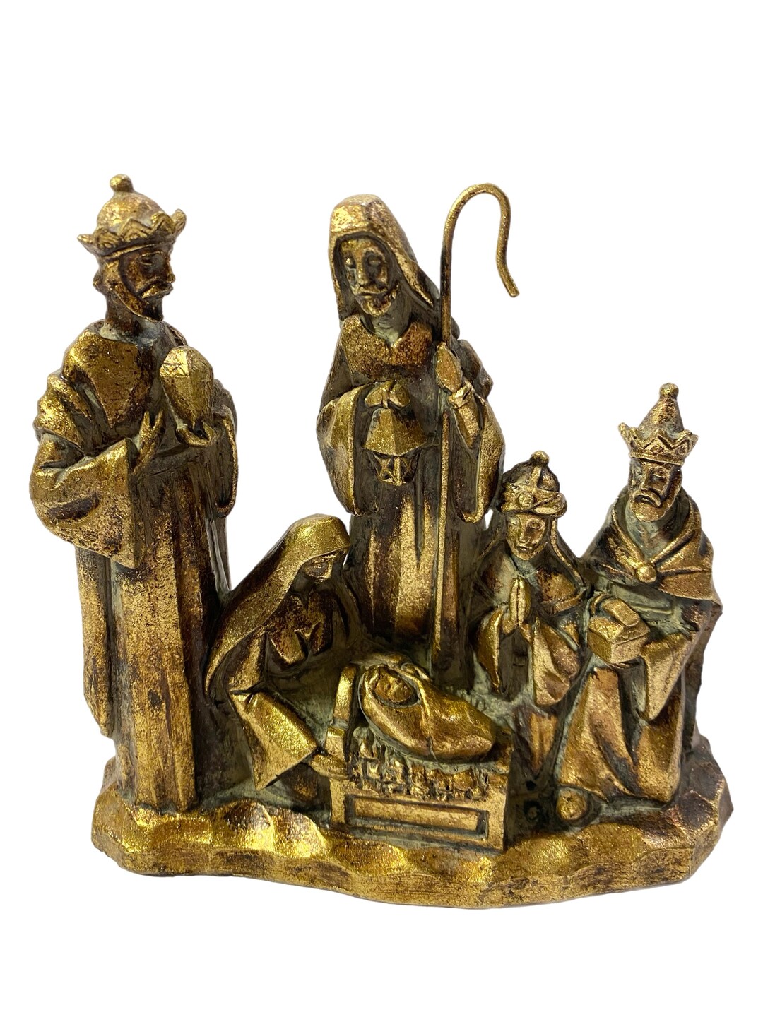 Gold Metallic Plaster/resin Nativity Scene "the Promise of Christmas ...
