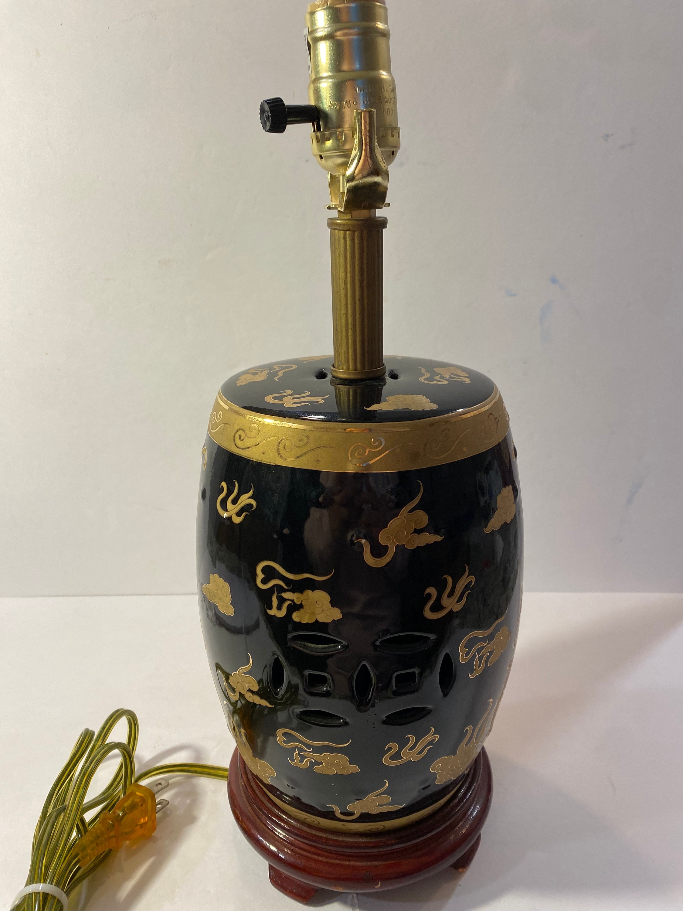 Vintage Chinoiserie Garden Stool Lamp Blank and Gold Dragons Porcelain ...