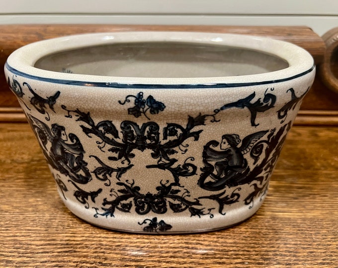 Vintage Nantucket Pottery Chinoiserie Mini Footbath Planter Fish Blue ...