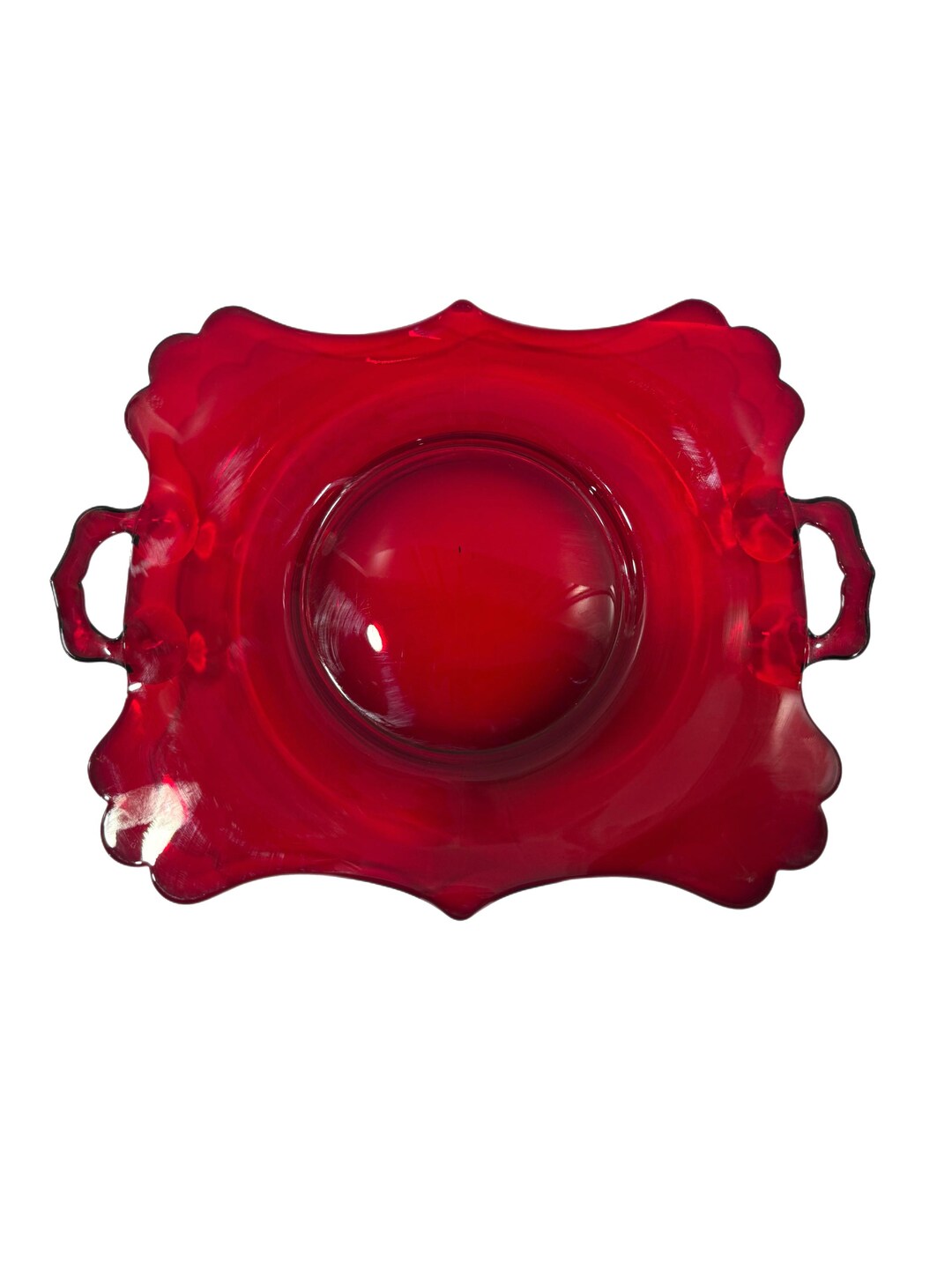 Fenton | Elizabeth Ruby Red | Handled Glass Plate | Pre Logo | Serving Tray Platter ...