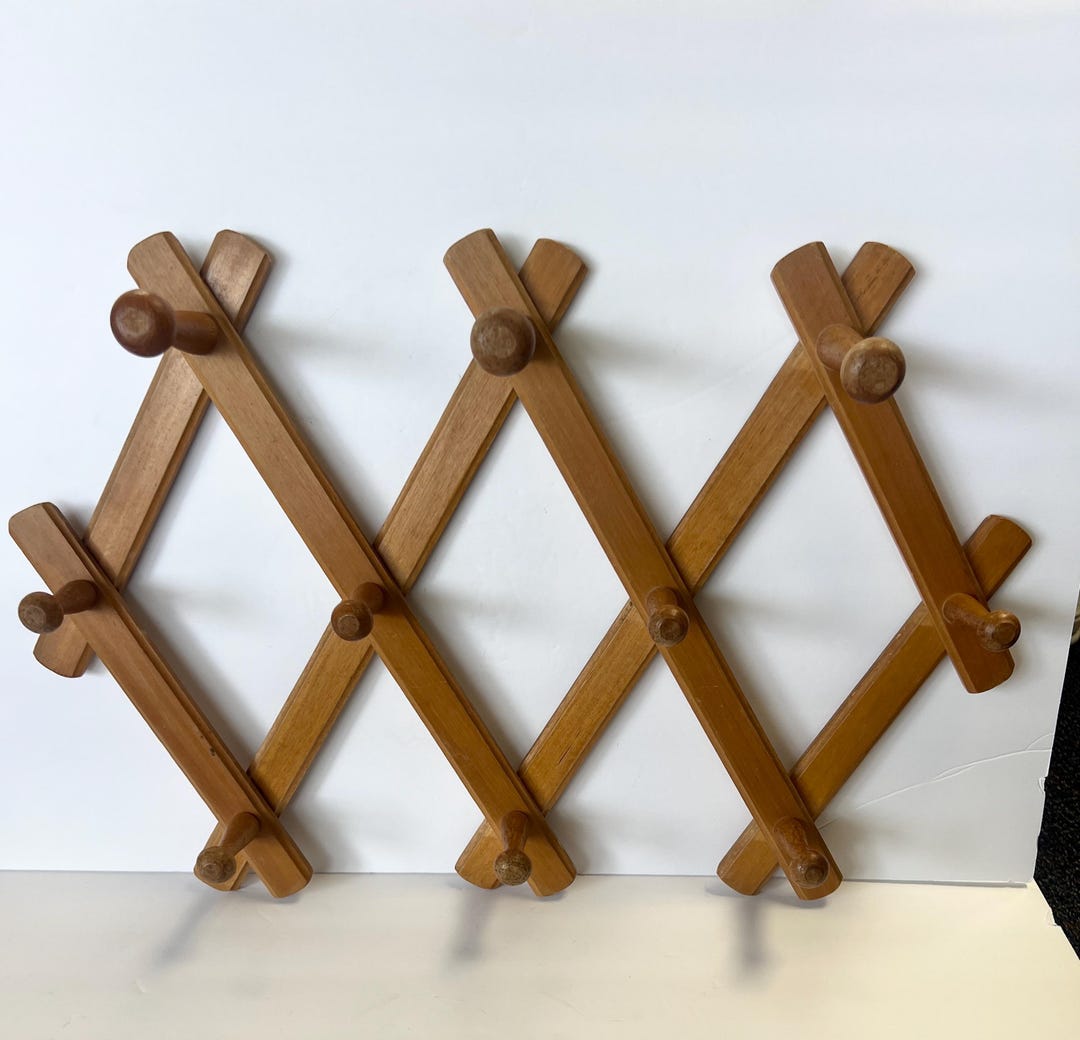Vintage Wall Coat Rack Wooden Peg Rack Accordion Hat Rack Farmhouse ...