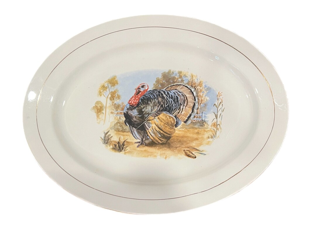 1950s Homer Laughlin | URA| Porcelain Turkey Platter | Gold Rimmed ...
