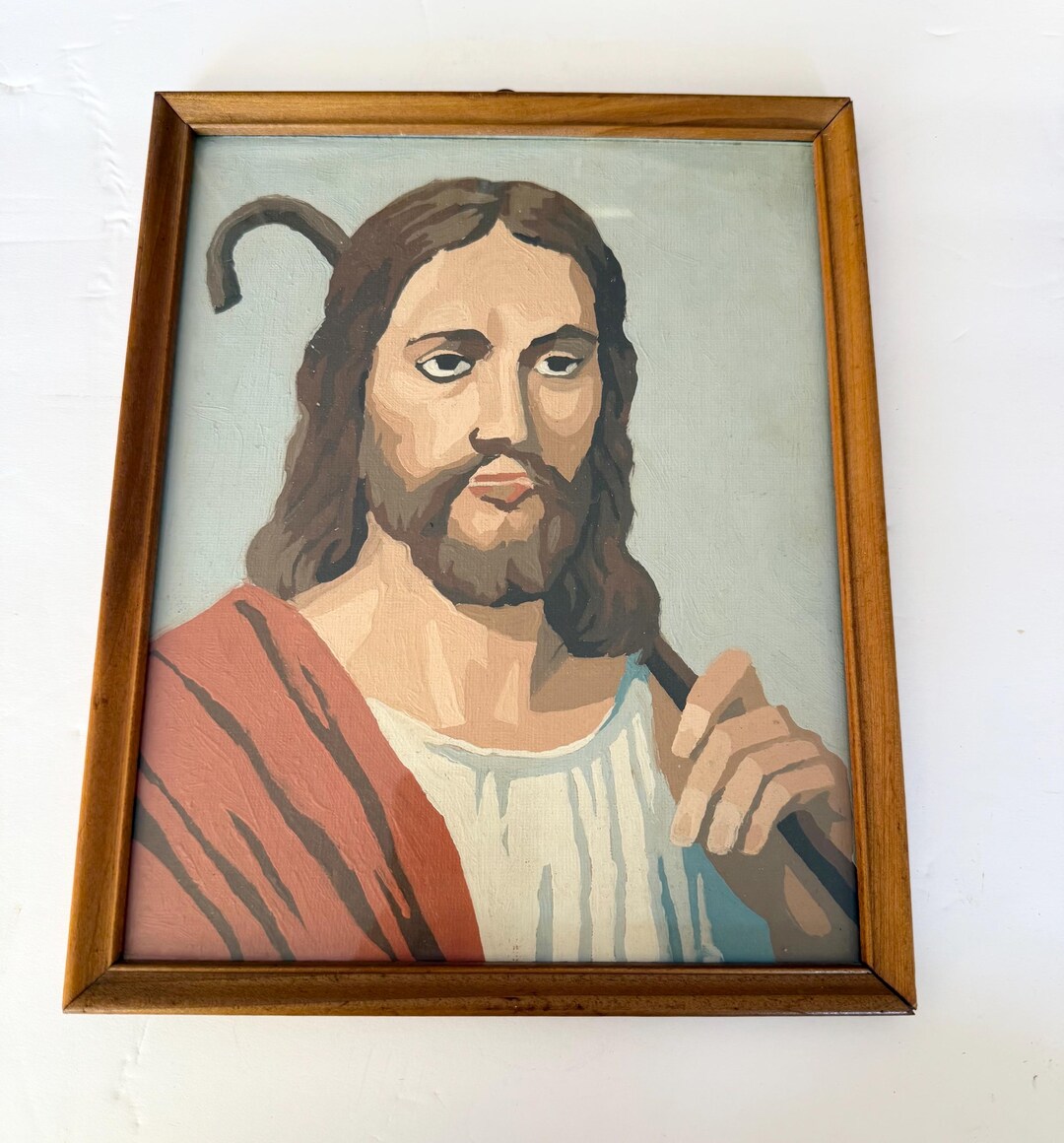 Vintage | Paint by Number | Jesus With Staff | Hand Painted Wall Art ...