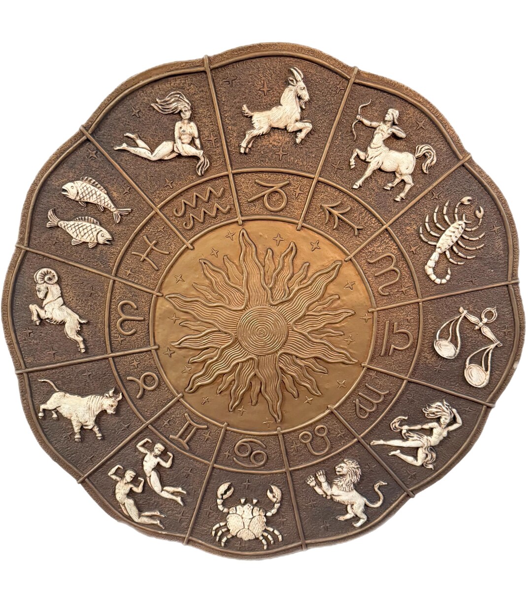 Mid Century Brutalist 1965 Large Zodiac Wall Hanging Zodiac Wheel by ...