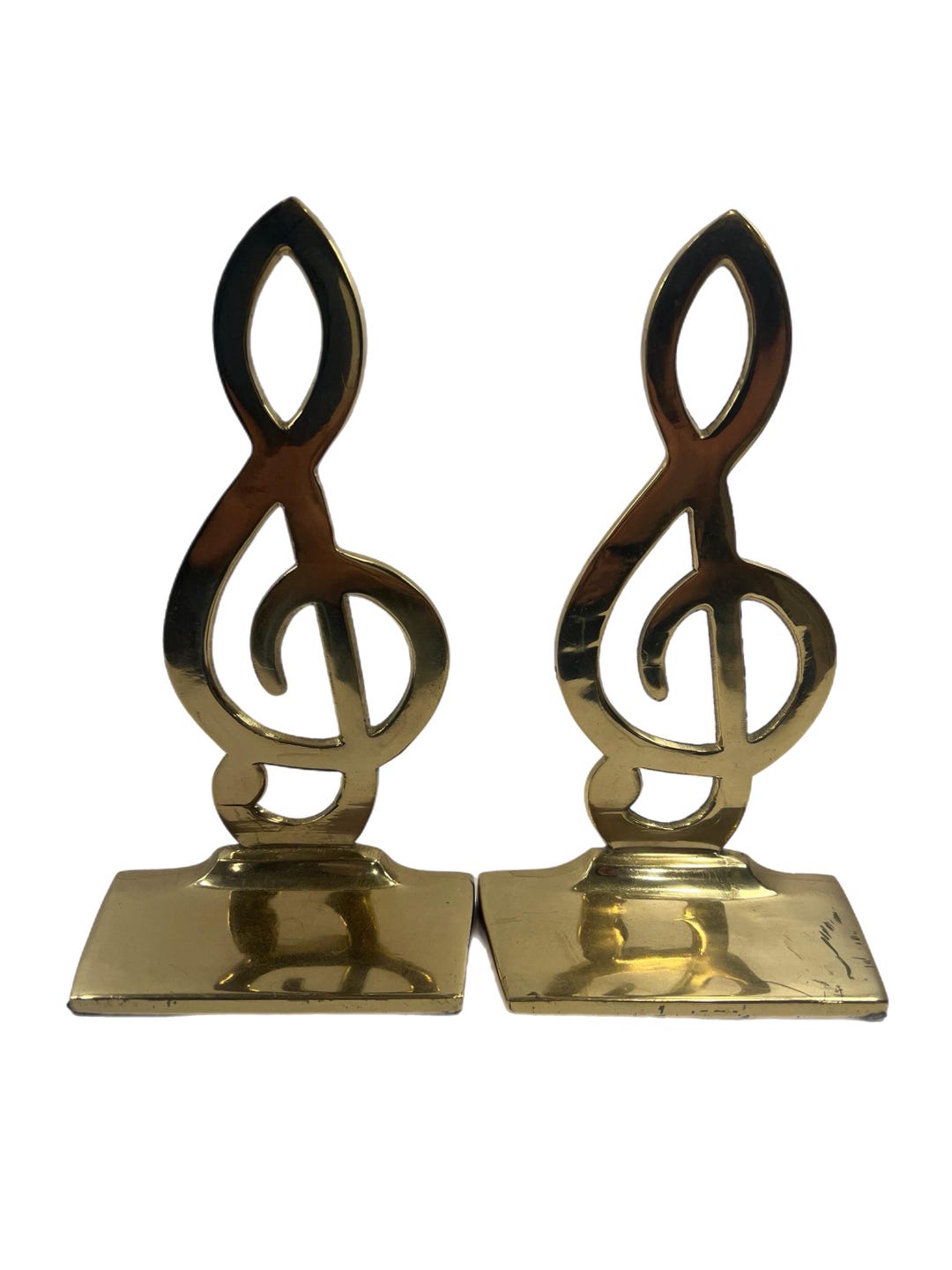 Pair Vintage Brass Treble Clef Bookends Book Ends Music Notes India ...