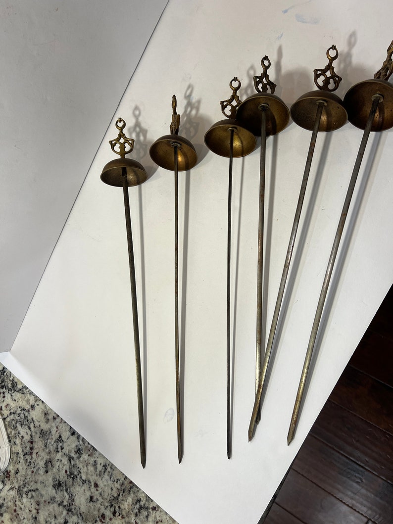 Shish Kabob Skewer Swords - Matched Set of 6 Brass and Steel Skewers ...
