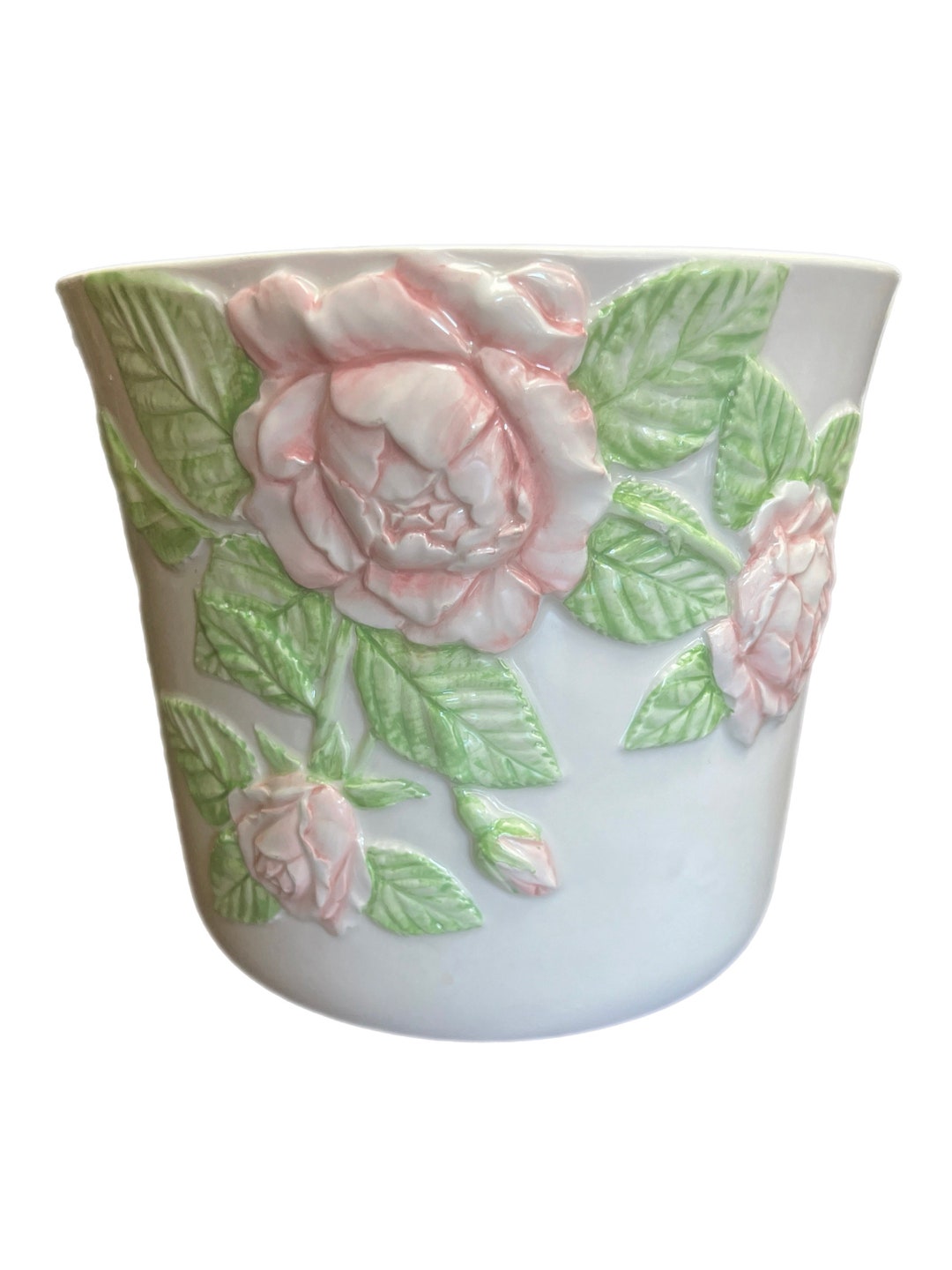 Mid 20th Century | Large Vintage Italian Roses | Majolica Vase Planter ...