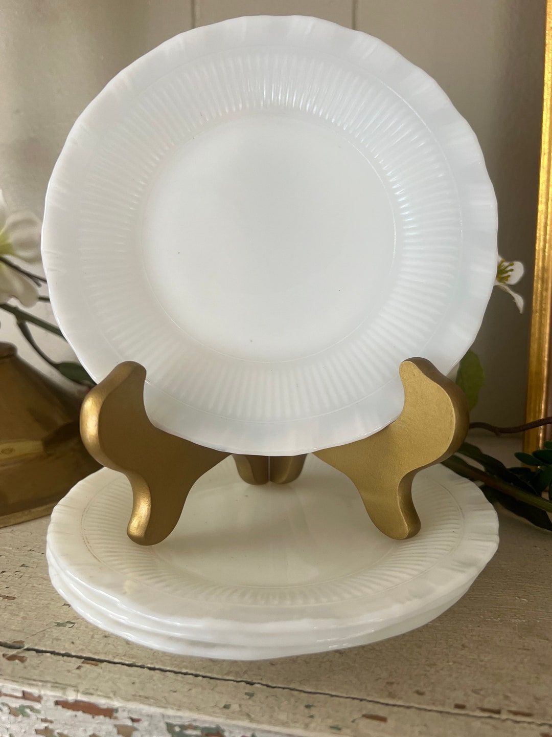 Vintage Set of 4 White Fire King Bread Salad Dessert Plates Opalescent ...
