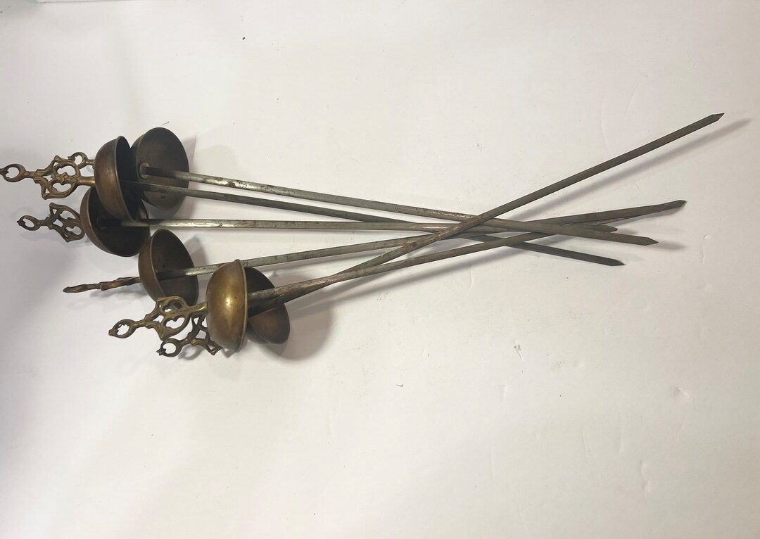 Shish Kabob Skewer Swords - Matched Set of 6 Brass and Steel Skewers ...