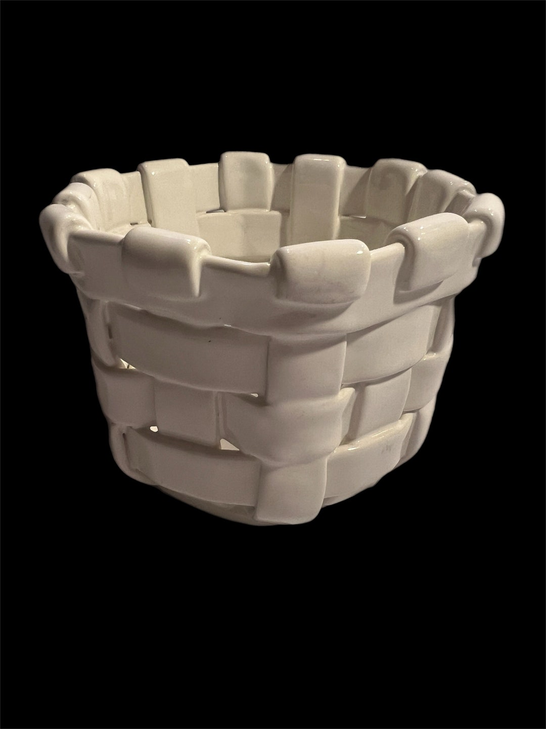 Ceramic Basketweave Cache Pot Italian Open Lattice Planter Hand Made ...