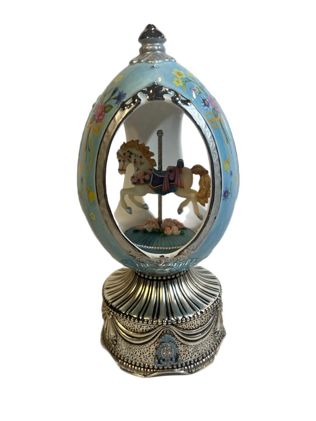 Porcelain Egg Rotating Carousel Horse Wind-up Music Box Carousel Waltz ...
