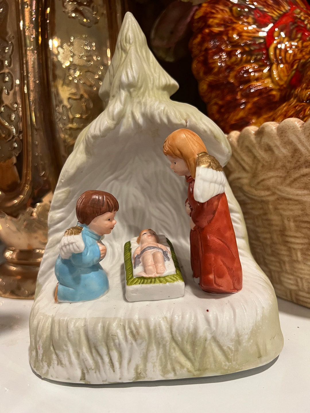 Vintage | Angels Baby Jesus | Music Box | Wind up | Ceramic Christmas ...