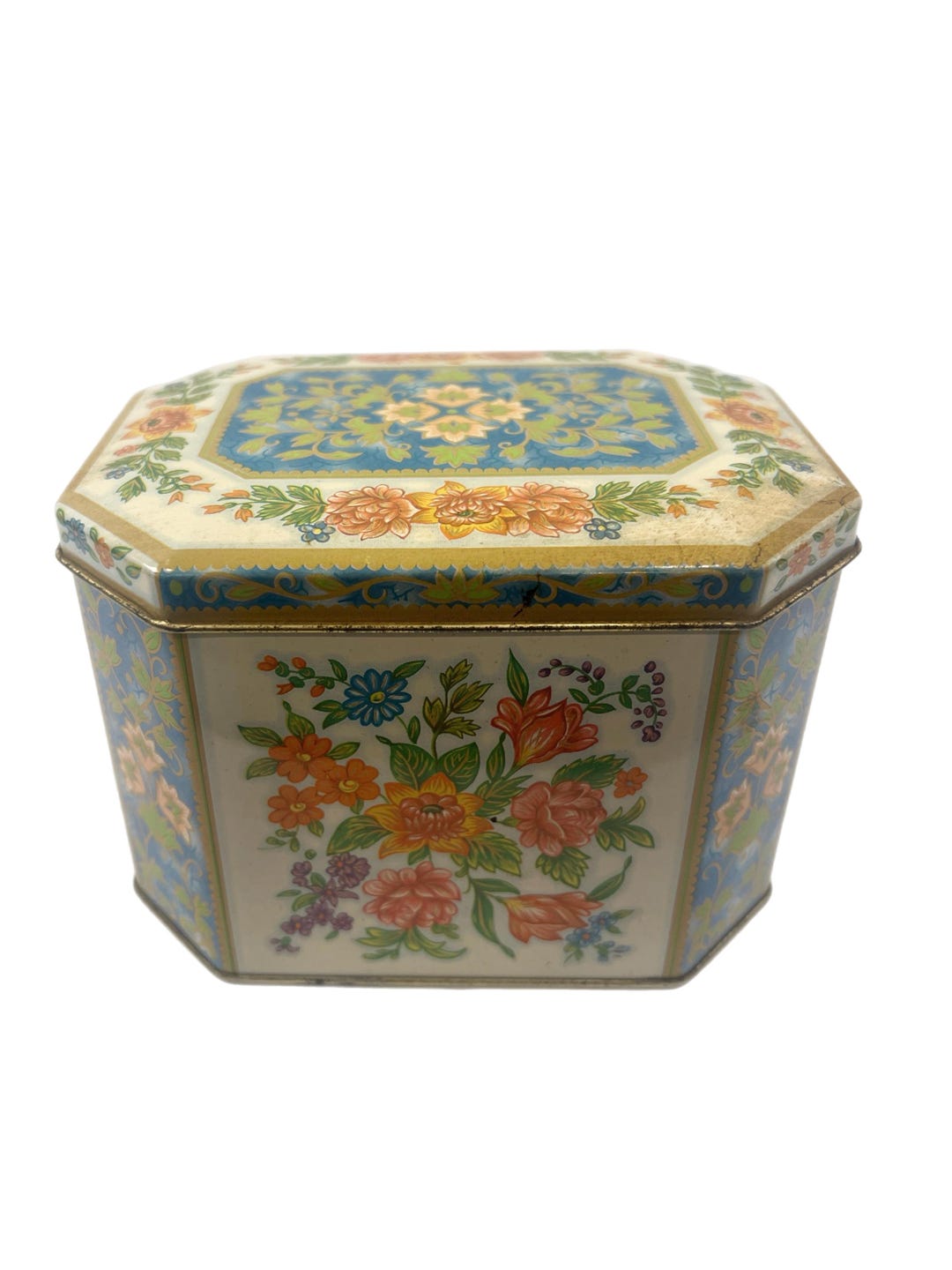 Vintage Daher Tin, Made in England, Vintage Floral Tin, Blue Floral ...