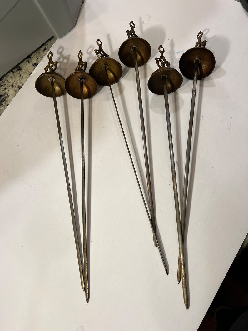 Shish Kabob Skewer Swords - Matched Set of 6 Brass and Steel Skewers ...
