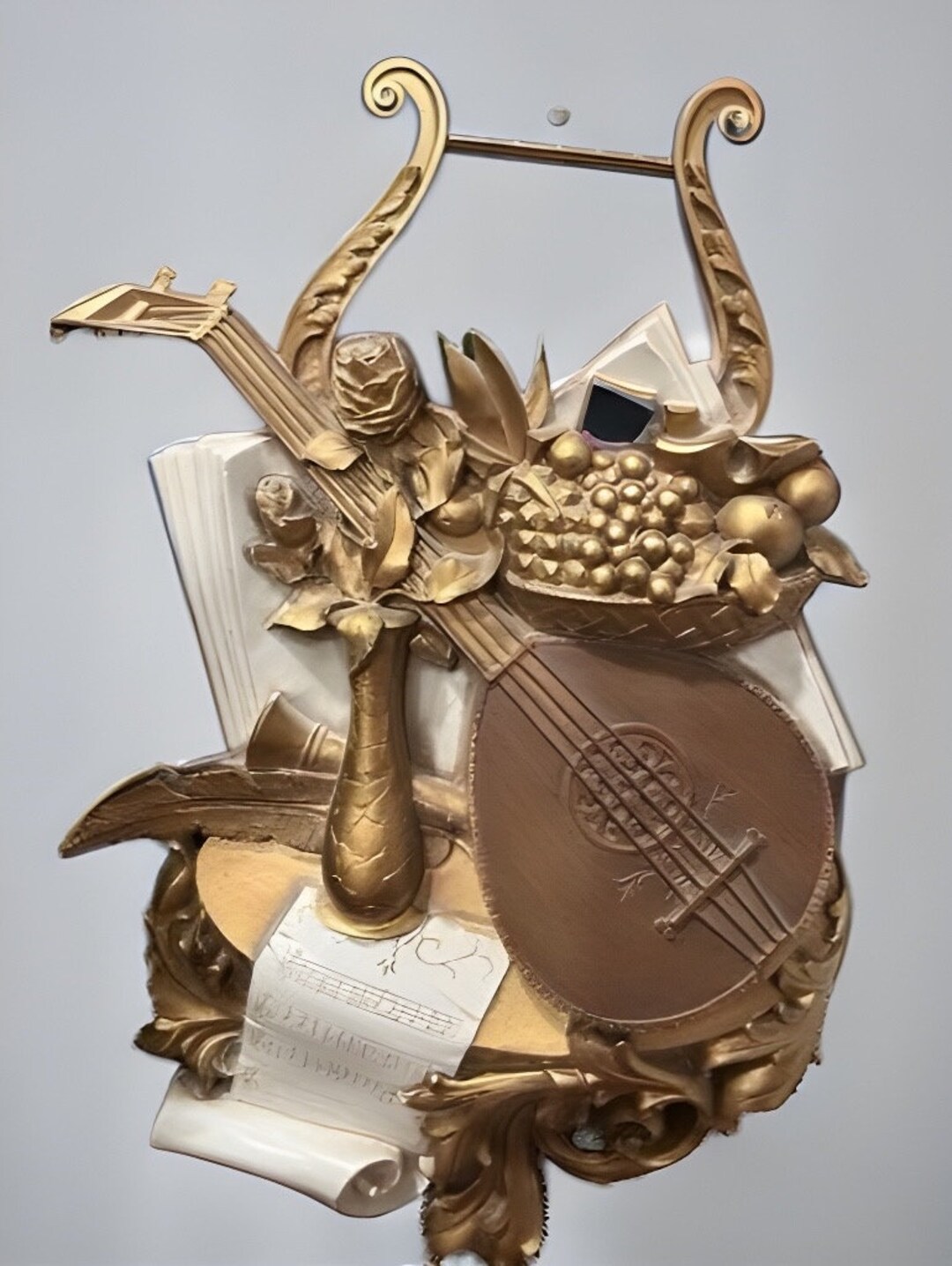 1971 Syroco Wall Decor #7236 Musical Ensemble Mandolin, Fruit Harp ...