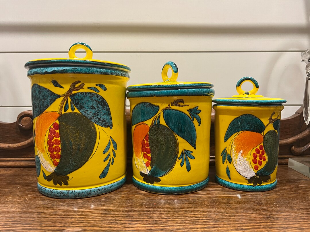 Set 3 Vintage Hand Painted Italian Pottery Majolica Canisters With Lid ...