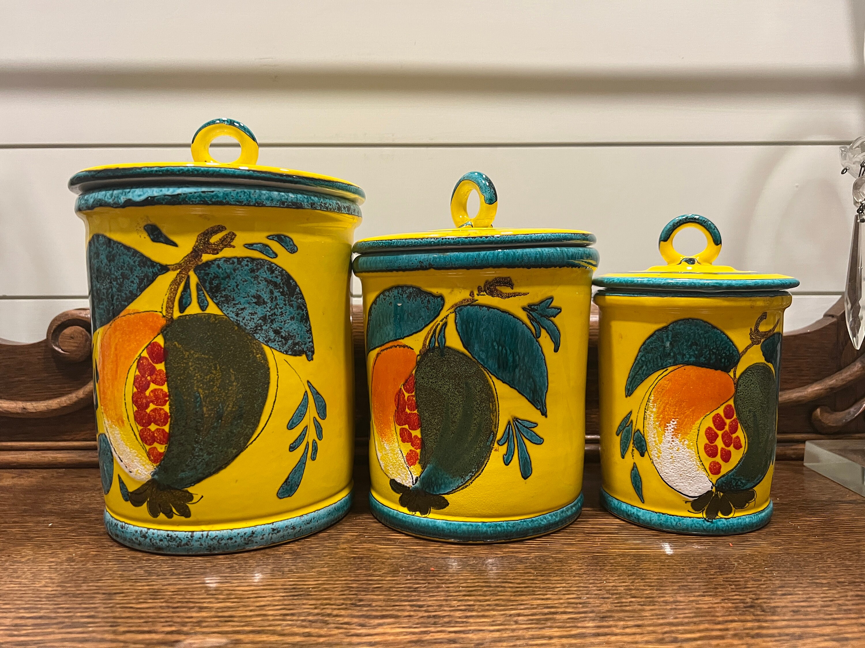 Set 3 Vintage Hand Painted Italian Pottery Majolica Canisters - Etsy