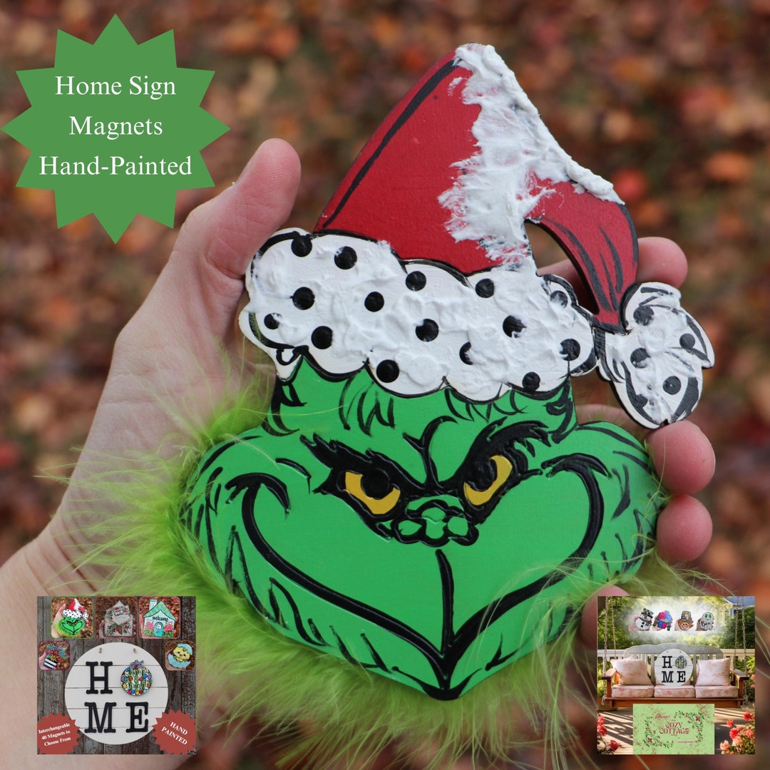 Grinch Hand-painted Home Sign Magnet, Front Door Decor, Door Hanger ...