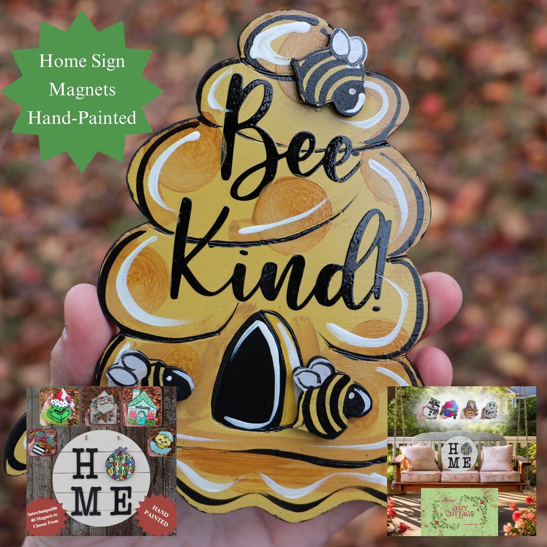 Bee Hive Hand-painted Home Sign Magnet, Front Door Decor, Door Hanger ...