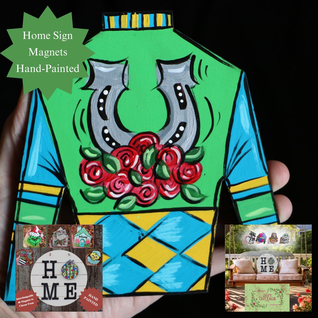 Jockey Silk Hand-painted Home Sign Magnet, Front Door Decor, Door ...