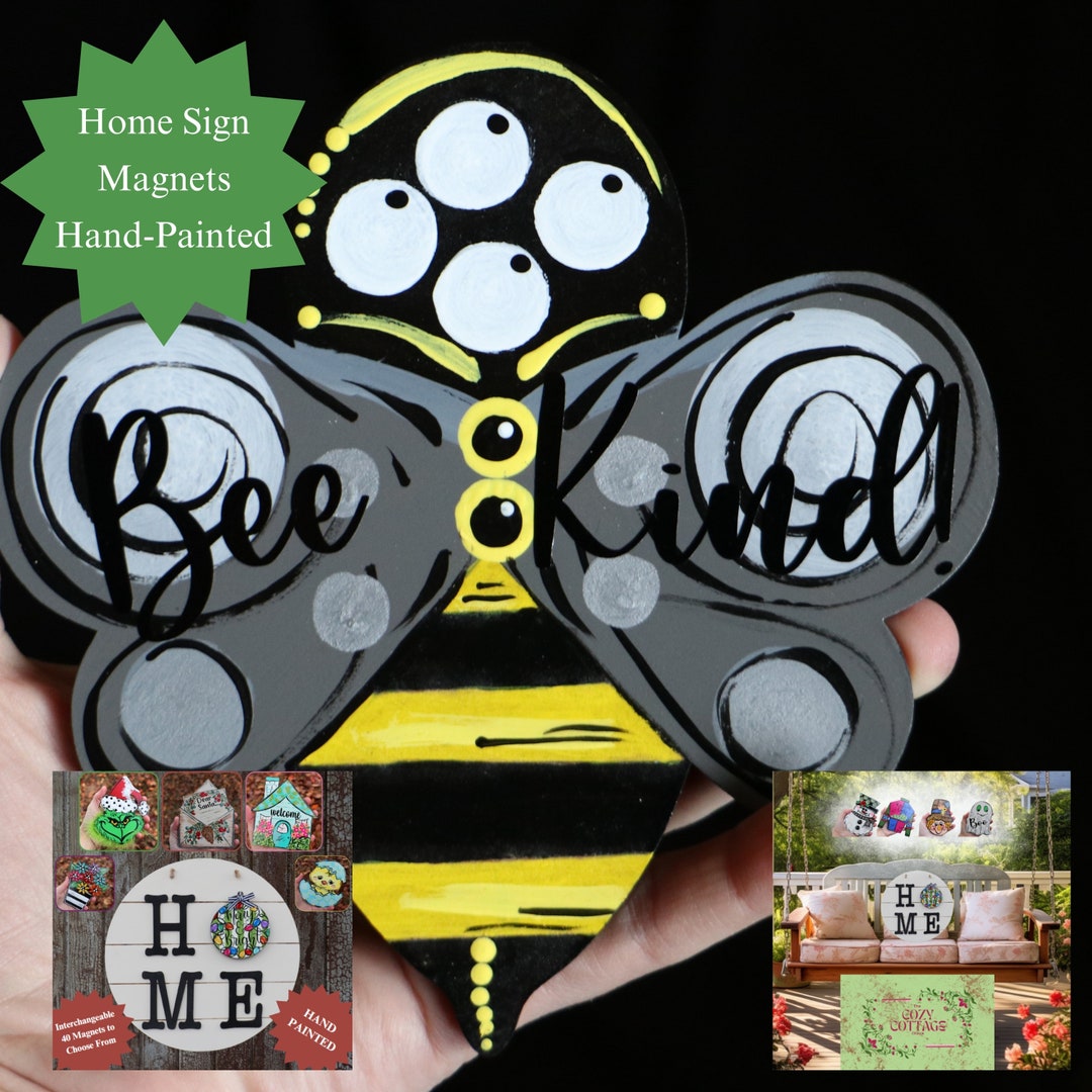 Bumble Bee Hand-painted Home Sign Magnet, Front Door Decor, Door Hanger ...