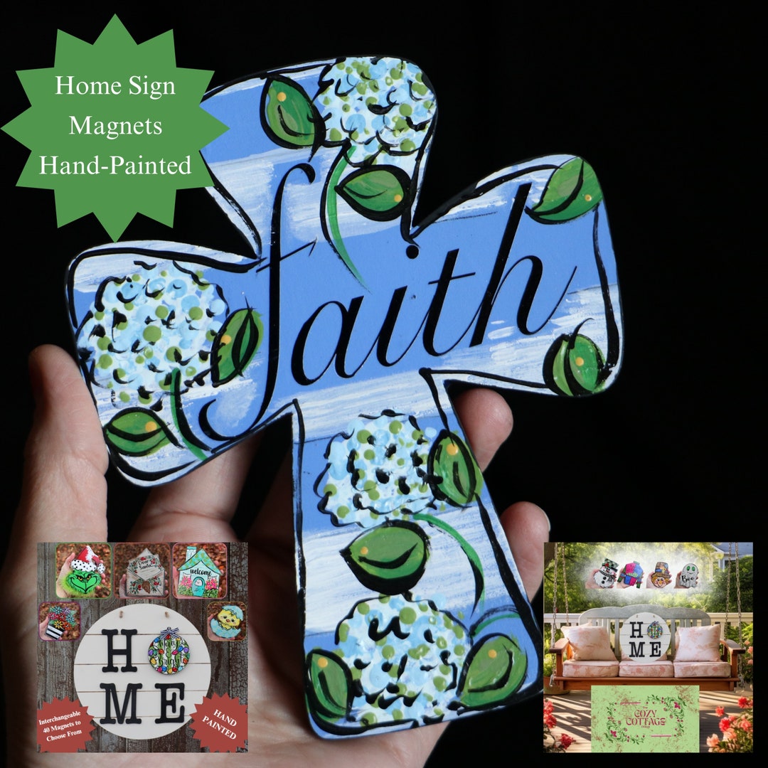 Hand-painted Faith Cross Home Sign Magnet, Front Door Decor, Door ...