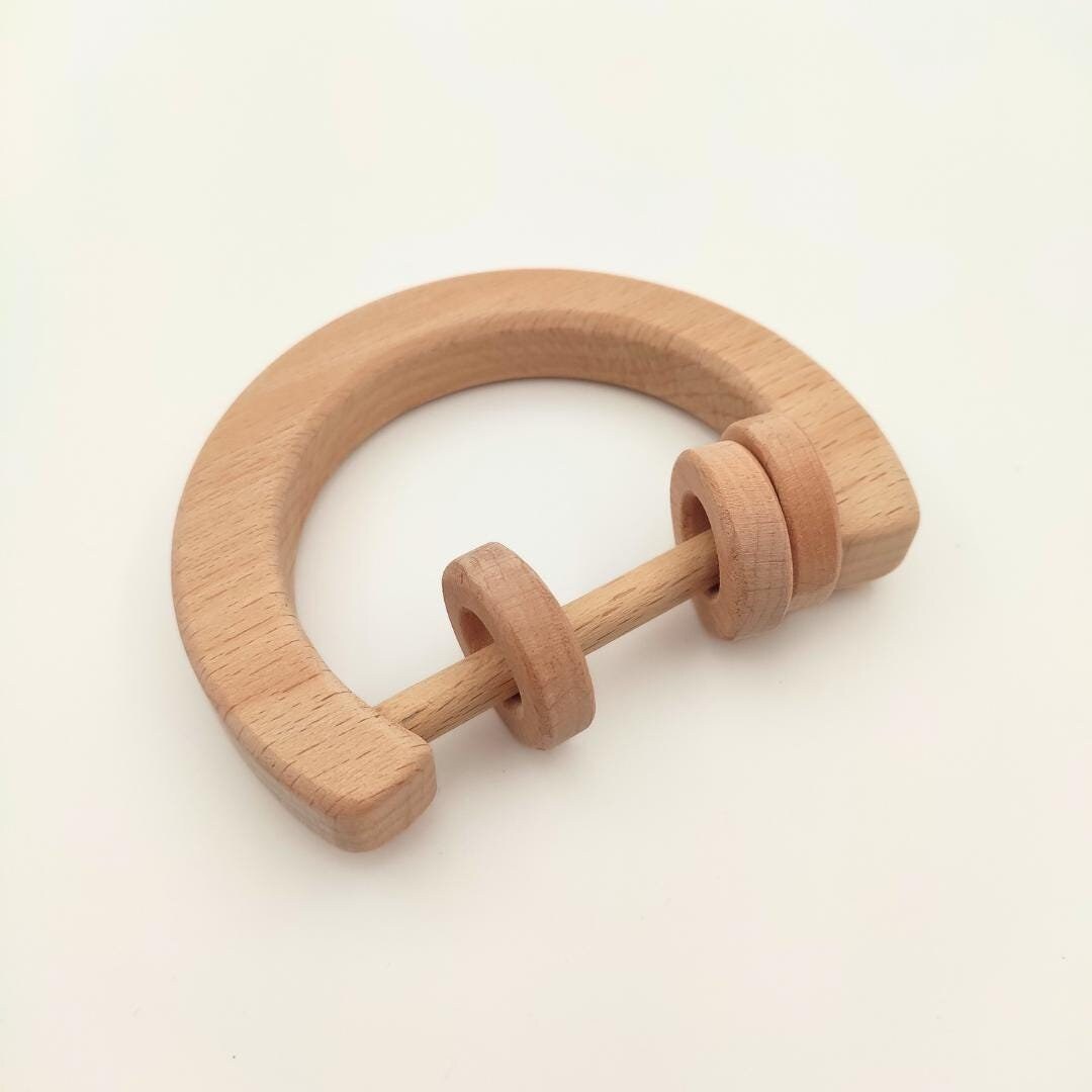 Handmade Montessori Wooden Baby Rattle, Natural Sensory Toy for Infants ...