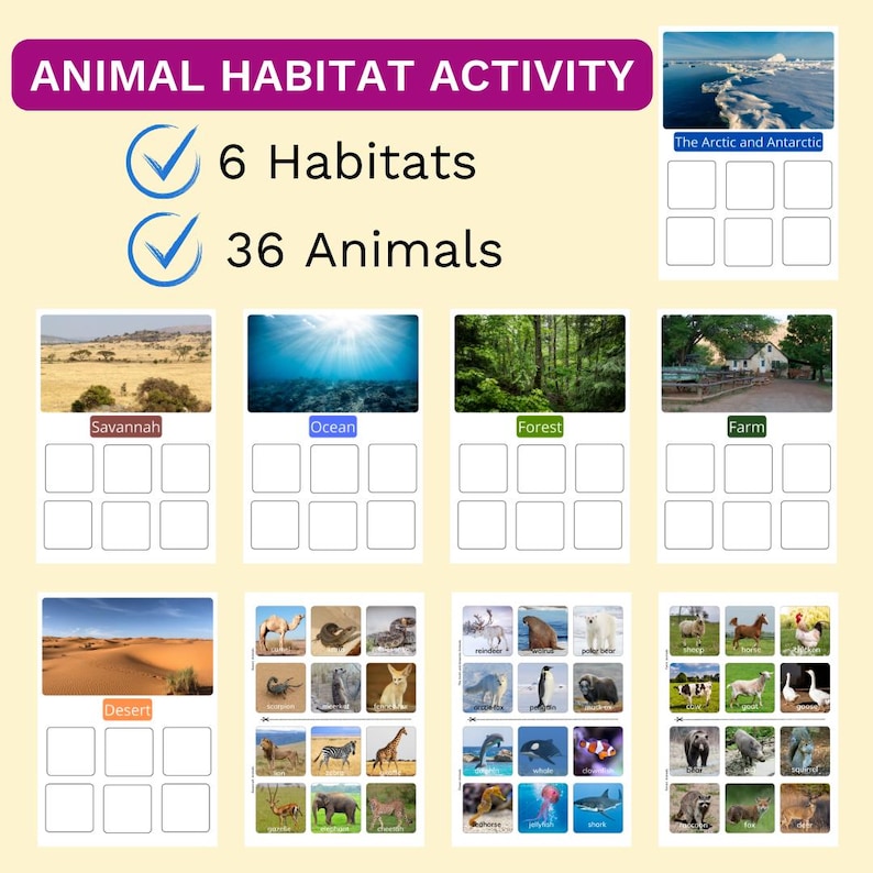 Montessori Animal Habitat Matching Activity for Toddlers, Kids ...